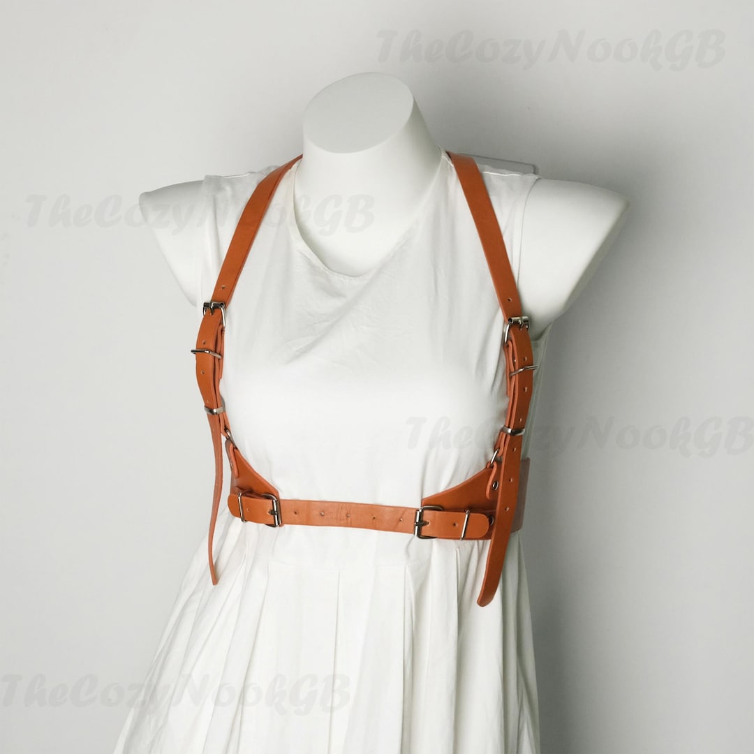 Brown Leather Body Harness, Vintage Edgy Fashion Accessory, Adjustable ...