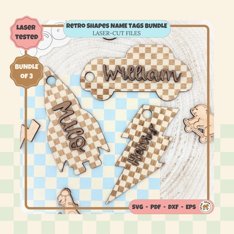 Checkered Boys’ Laser-cut SVG Name Tags – Retro Gift Tag and Keychain ...