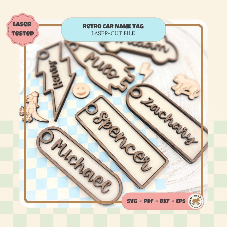 6 Laser-ready Name Tag Shapes for Boys, DIY Gifts for Boys, Easy ...