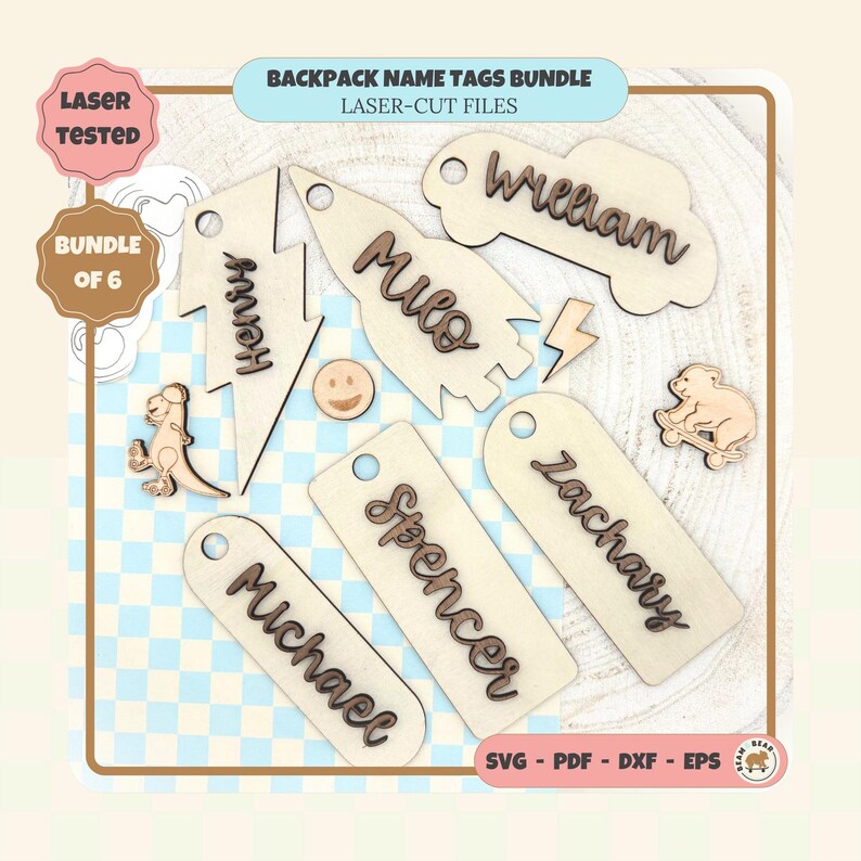 6 Laser-ready Name Tag Shapes for Boys, DIY Gifts for Boys, Easy ...