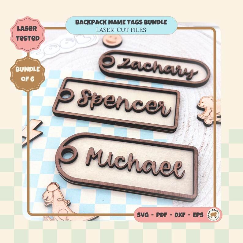 6 Laser-ready Name Tag Shapes for Boys, DIY Gifts for Boys, Easy ...