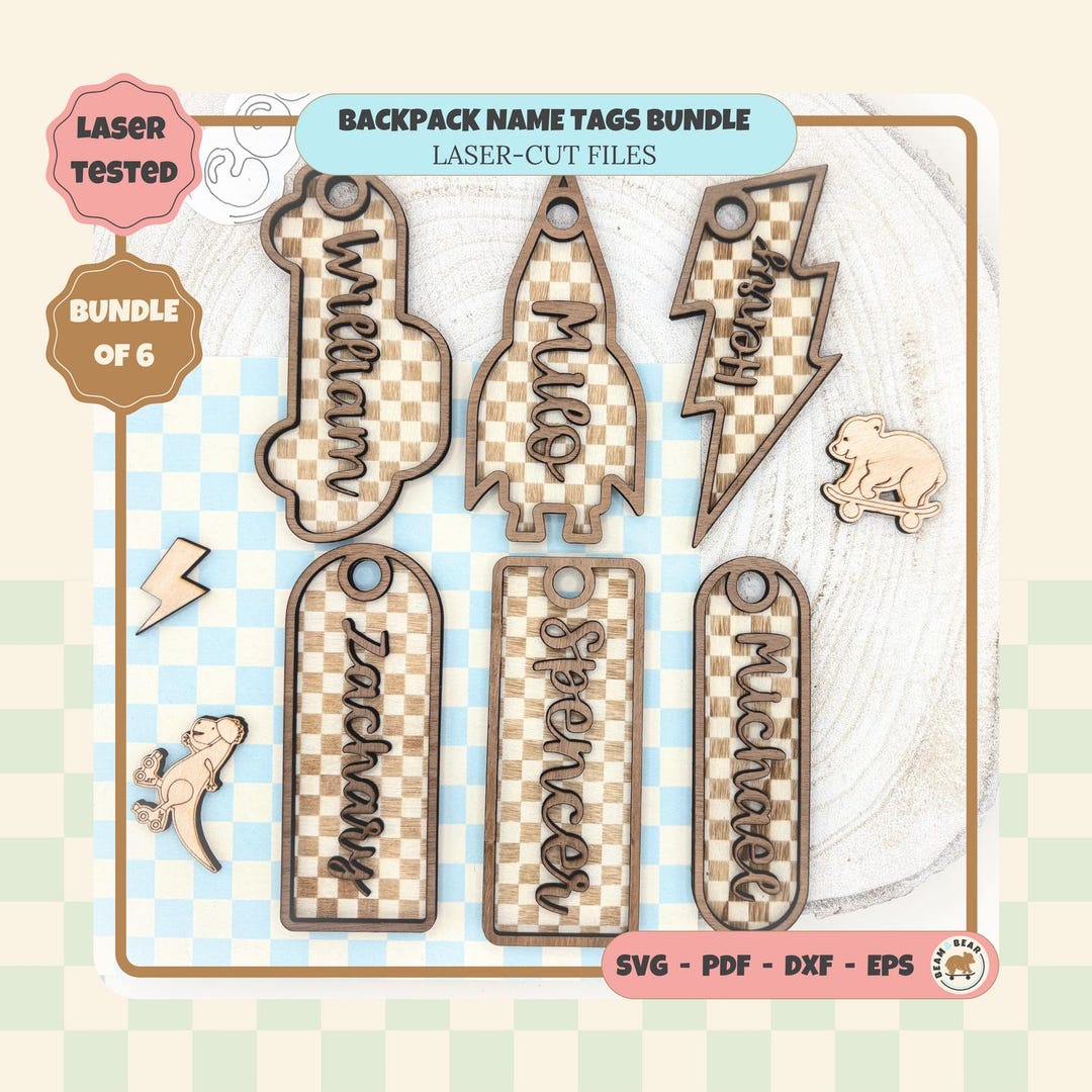 6 Laser-ready Name Tag Shapes for Boys, DIY Gifts for Boys, Easy ...