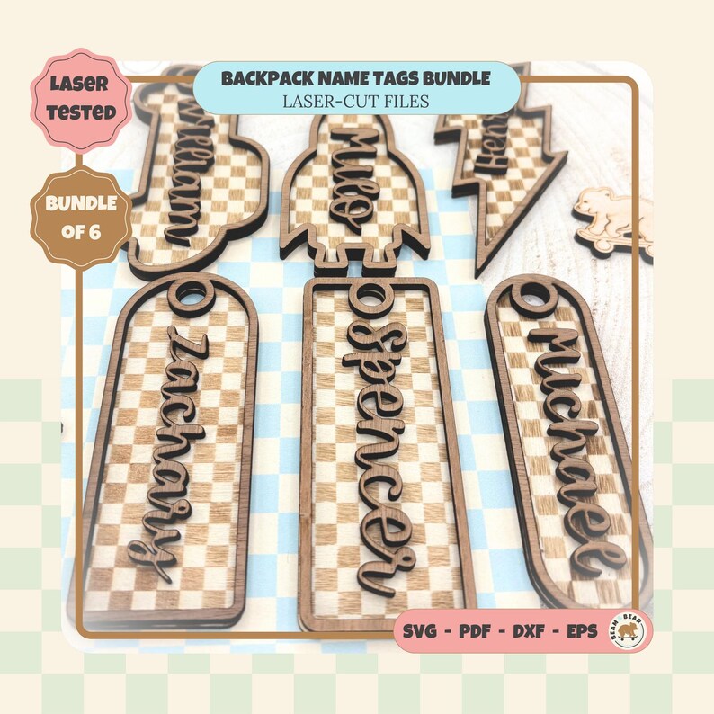 6 Laser-ready Name Tag Shapes for Boys, DIY Gifts for Boys, Easy ...