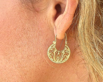 Filigree Gold Hoop Earrings for Woman Lace Hoop Earrings | Etsy