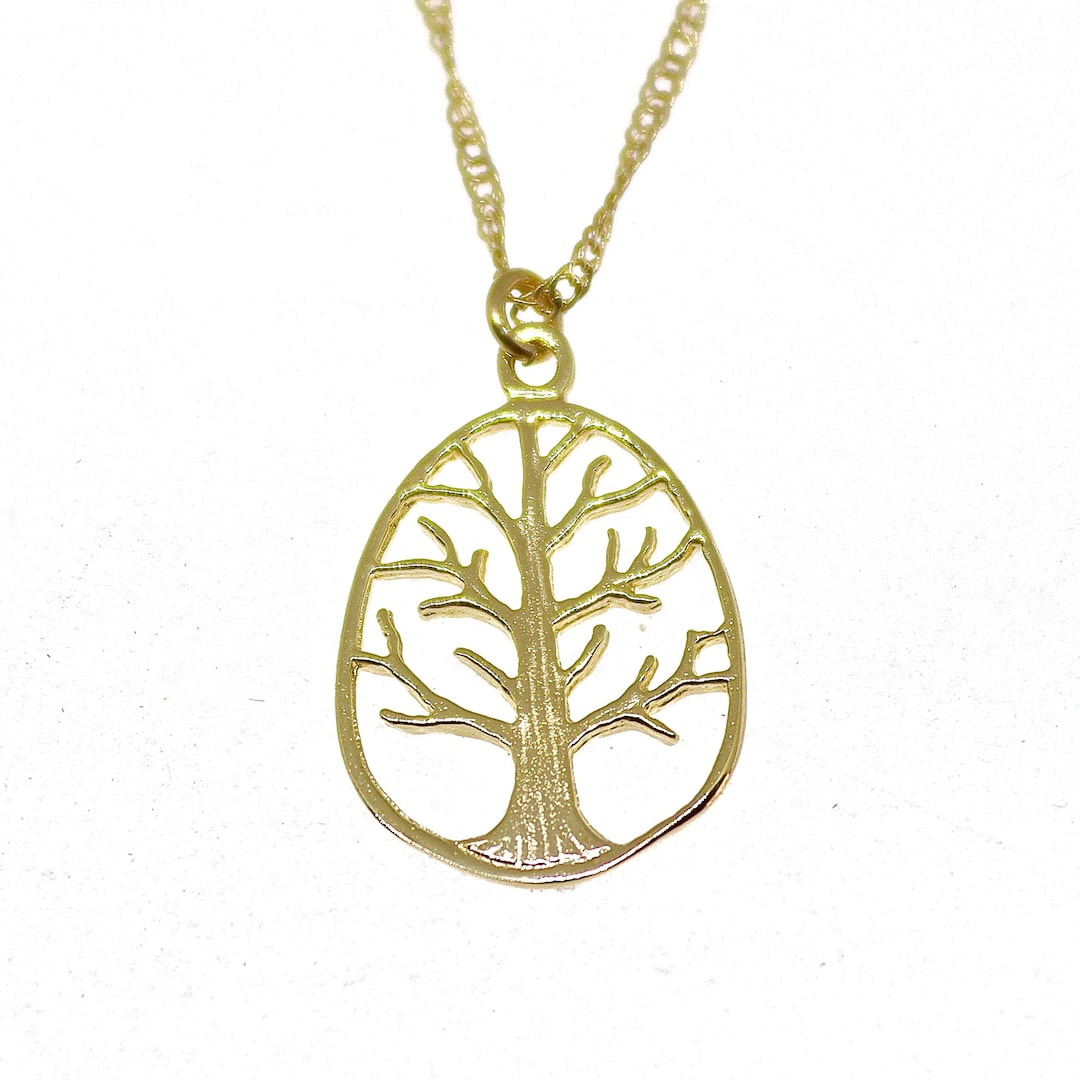 Tree of Life Gold Necklace Pendant for Women, Oval Family Tree Gold ...