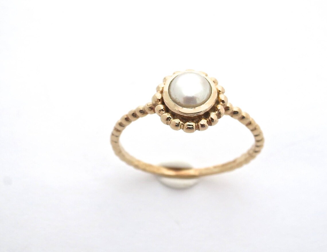 Gold Pearl Ring Gold Rings for woman White ring Unique | Etsy