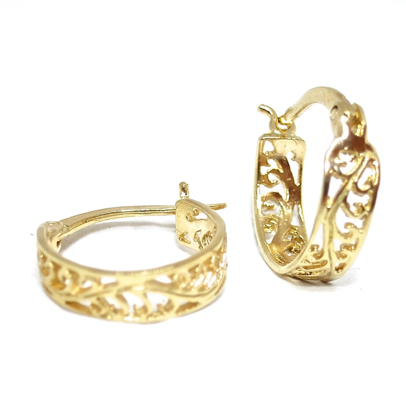 Filigree Gold Hoop Earrings for Women Wide Gold Hoops 14K - Etsy