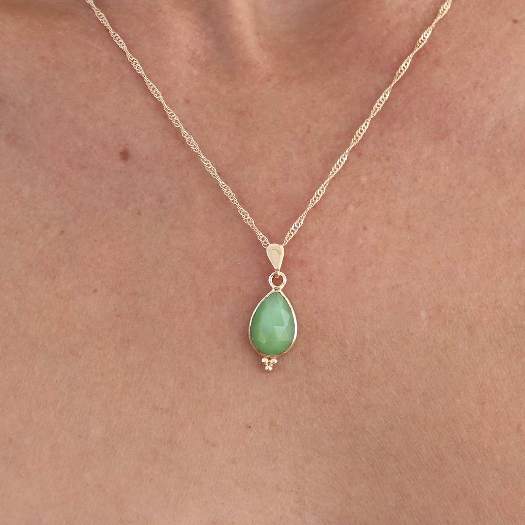 Green Jade Teardrop Pendant Necklace: 14K Solid Gold - Etsy UK