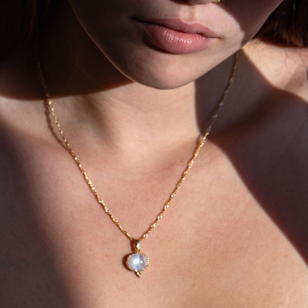 Moonstone Gold Necklace 14k Real Solid Gold Rainbow Moonstone - Etsy