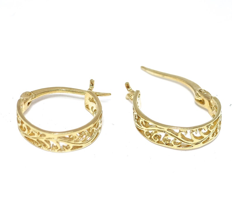 Filigree Gold Hoop Earrings for Women Wide Gold Hoops 14K - Etsy