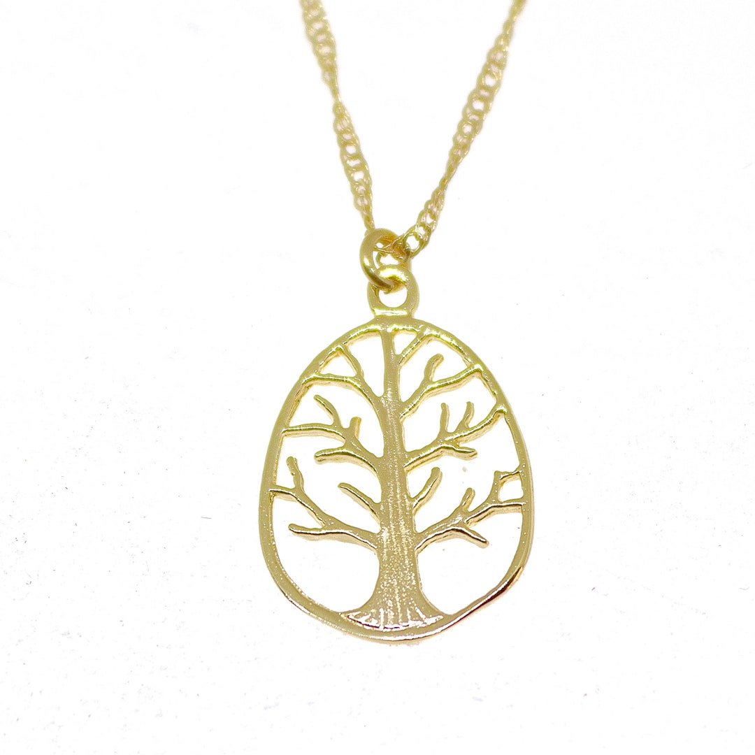 Tree of Life 14k Gold Necklace Pendant, Oval Family Tree Gold Necklace ...