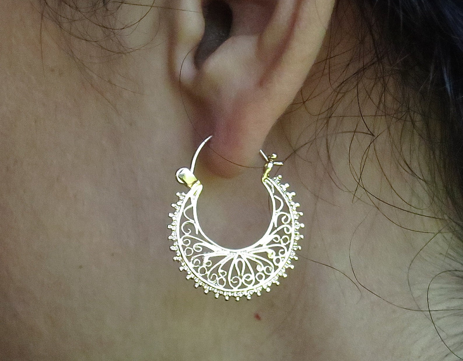 Filigree Gold Hoop Earrings for Woman Lace Hoop Earrings | Etsy