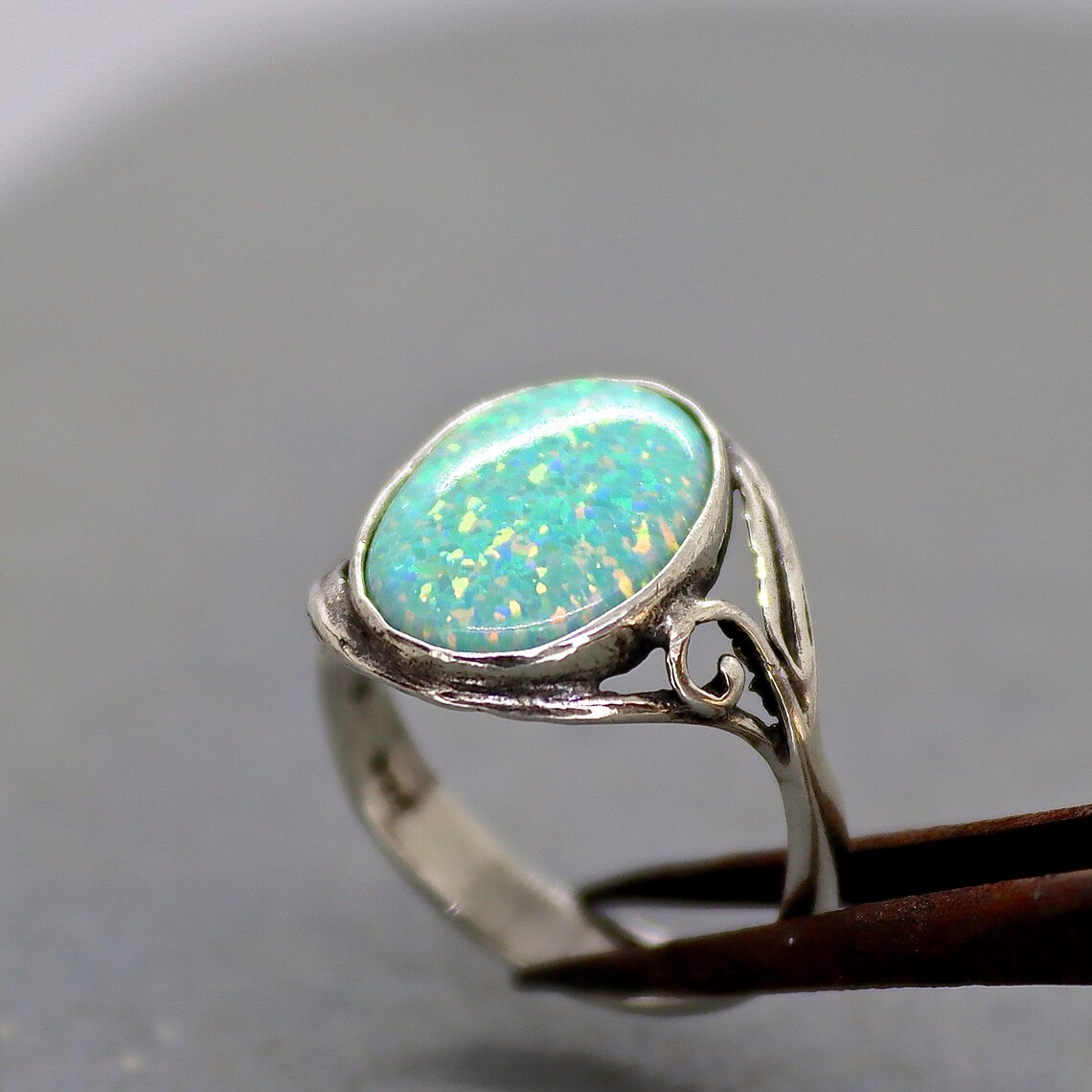 Opal silver Ring Turquoise Opal ring Big stone Ring | Etsy