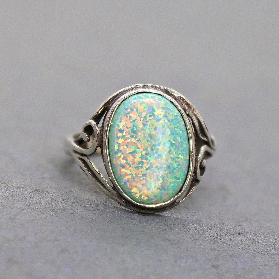 Opal silver Ring Turquoise Opal ring Big stone Ring | Etsy