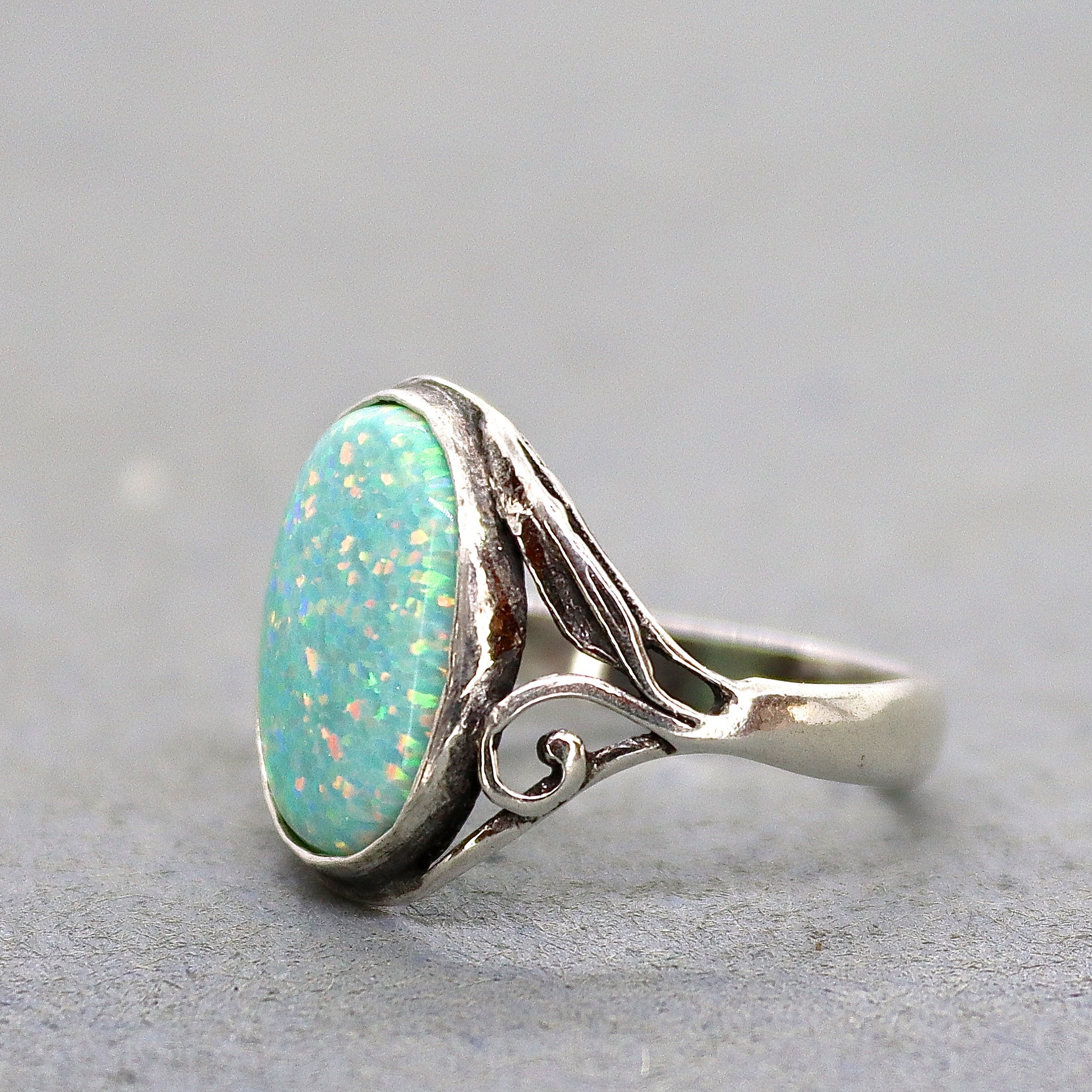 Opal silver Ring Turquoise Opal ring Big stone Ring | Etsy