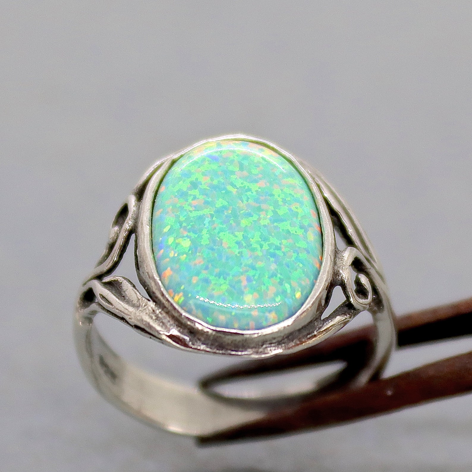 Opal silver Ring Turquoise Opal ring Big stone Ring | Etsy