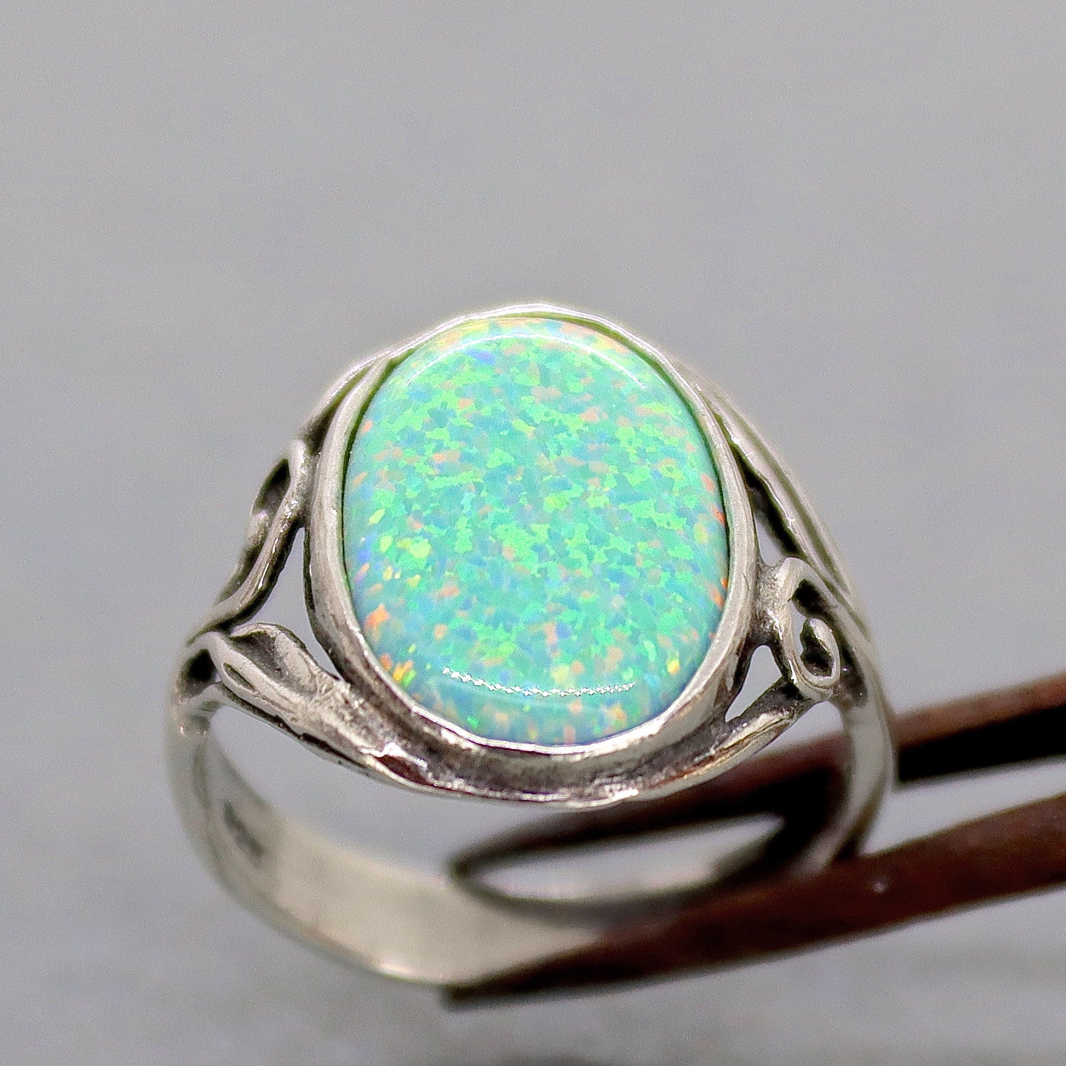 Opal silver Ring Turquoise Opal ring Big stone Ring | Etsy