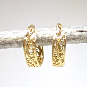 Filigree Gold Hoop Earrings for Women, 14K Solid Gold Earrings ...