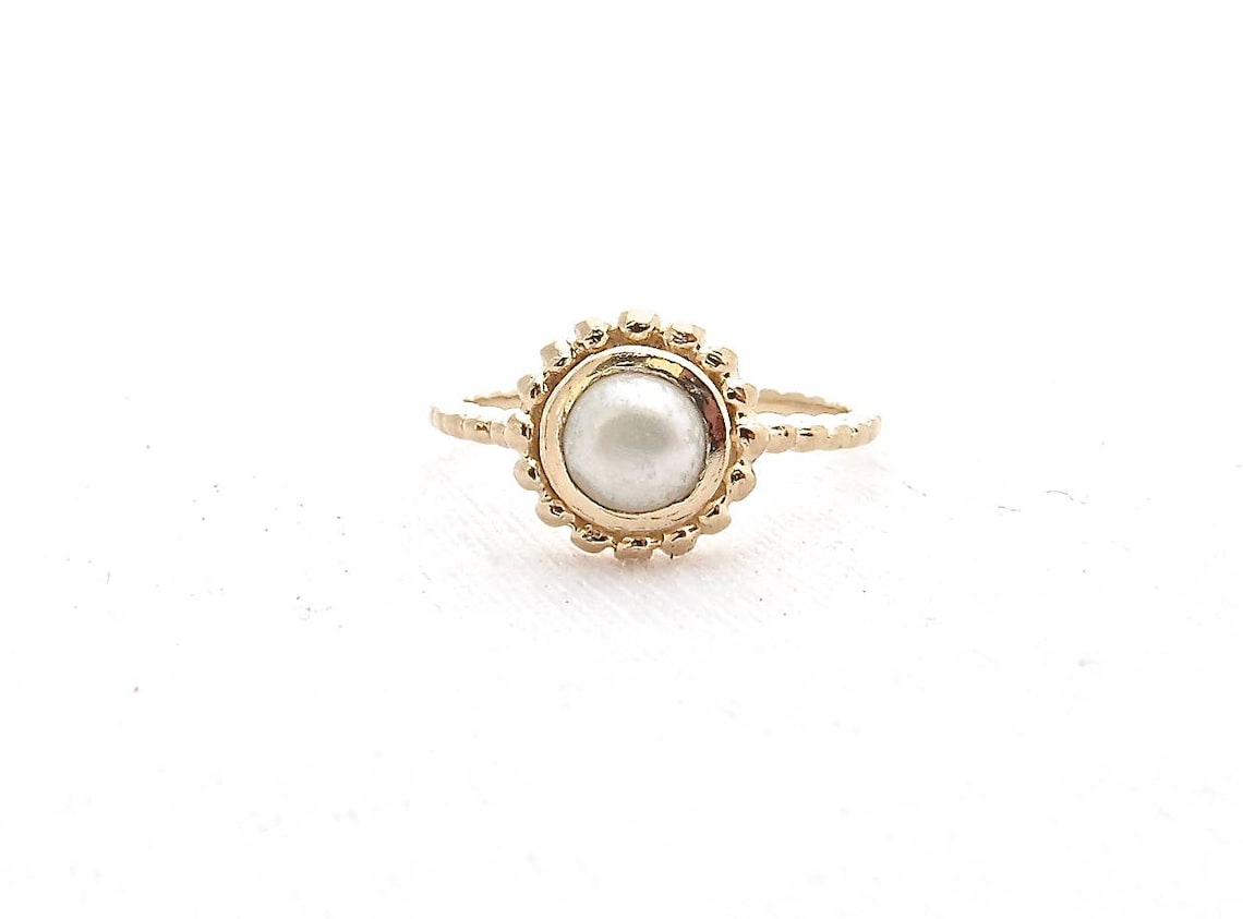 Gold Pearl Ring Gold Rings for woman White ring Unique | Etsy