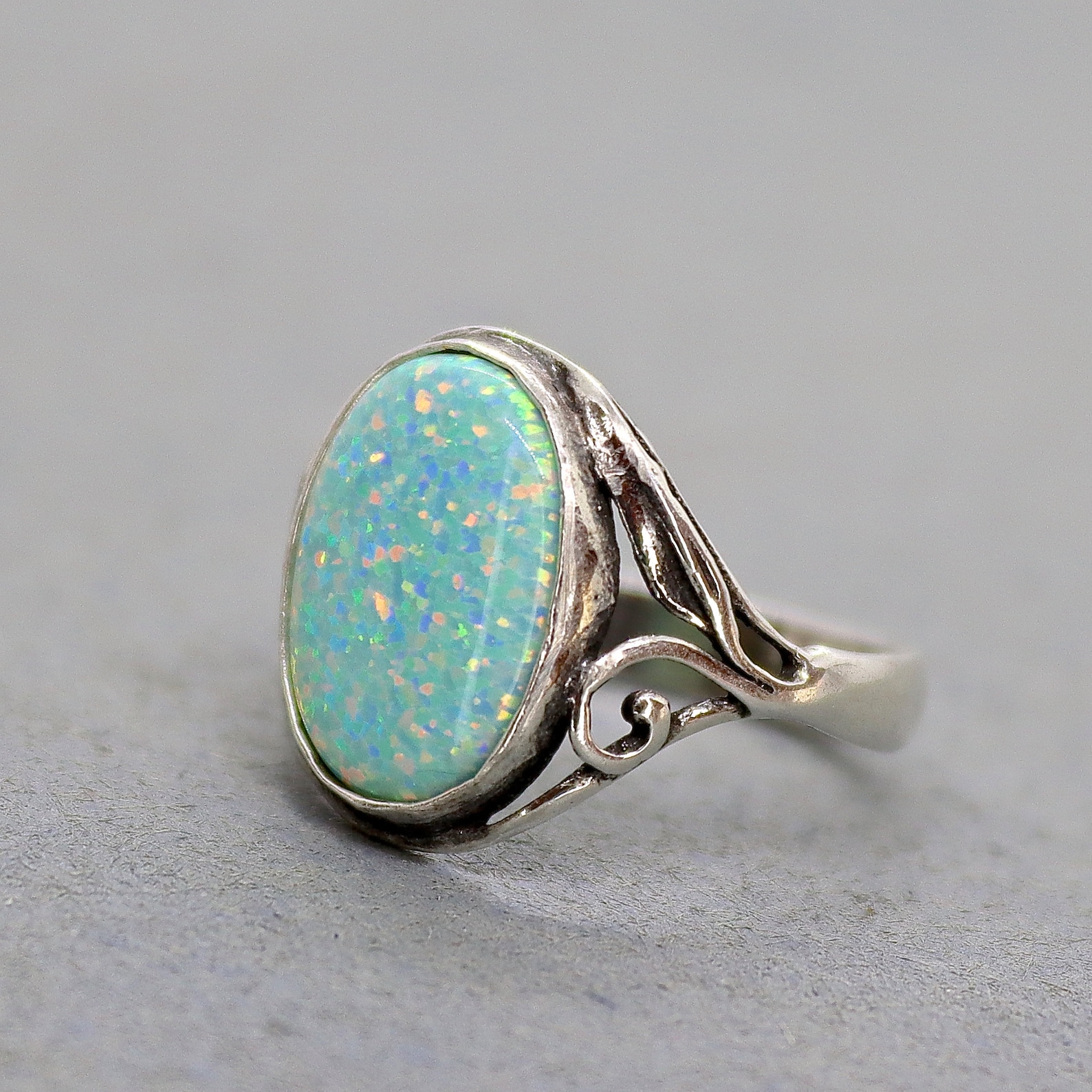 Opal silver Ring Turquoise Opal ring Big stone Ring | Etsy