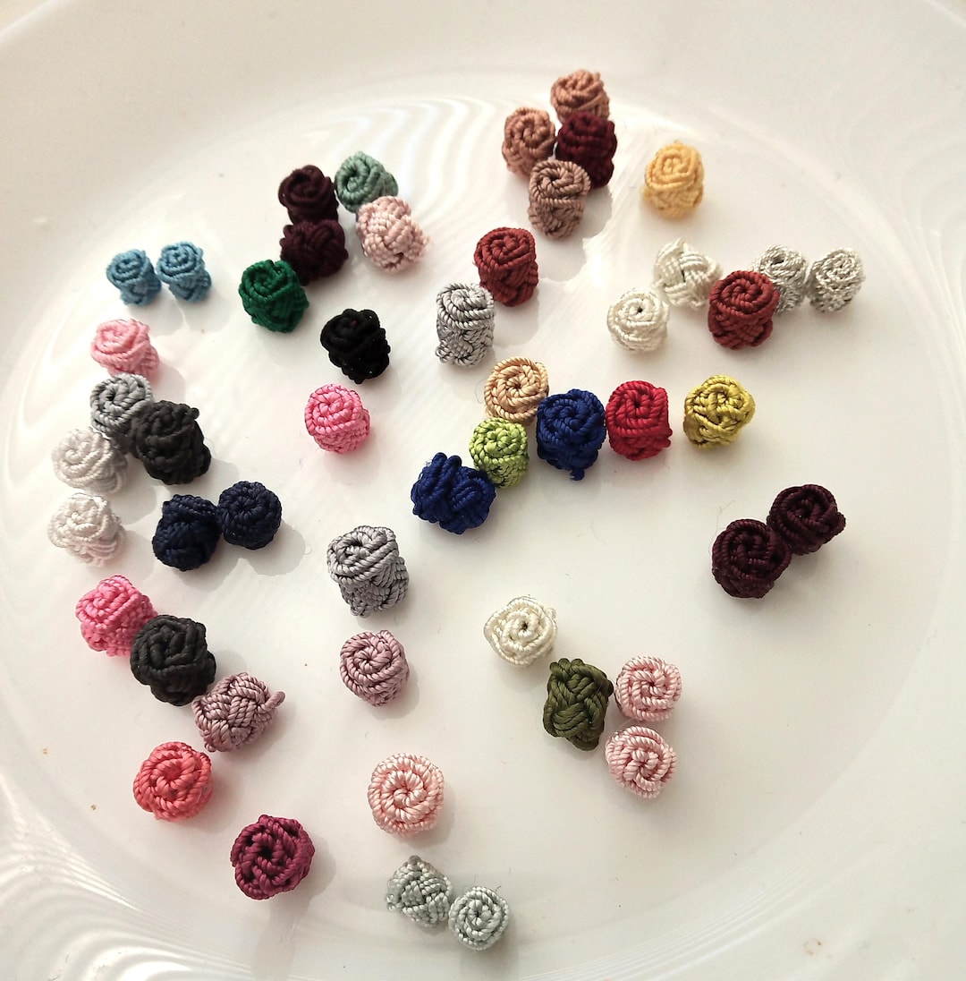 Set of 50 Moroccan Art Silk Beads/buttons, Handmade, Flowers Rosebud ...