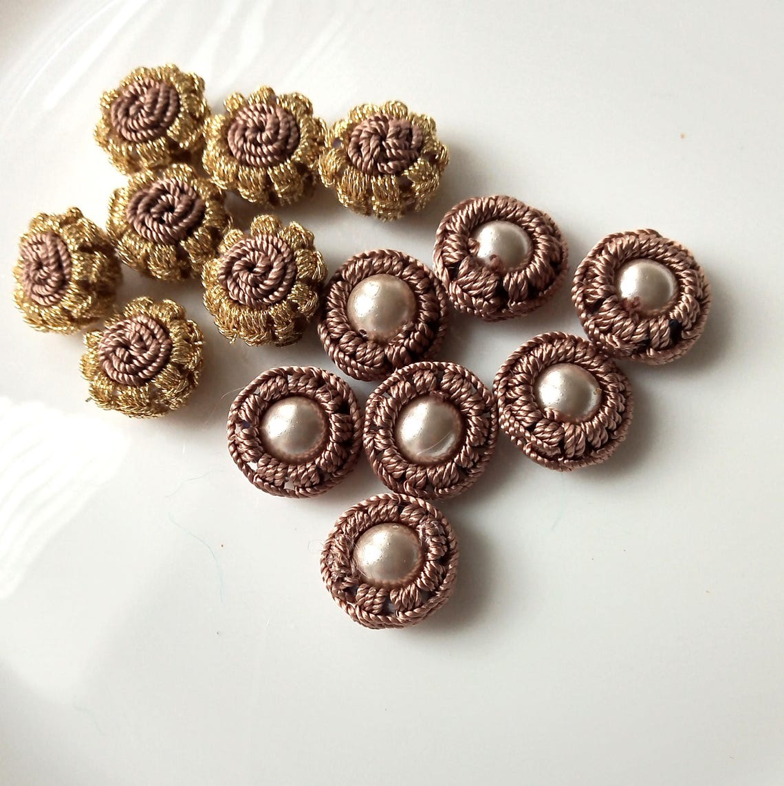 Gold and Terracotta Moroccan Art Silk Beads/buttons, Handmade, Round ...