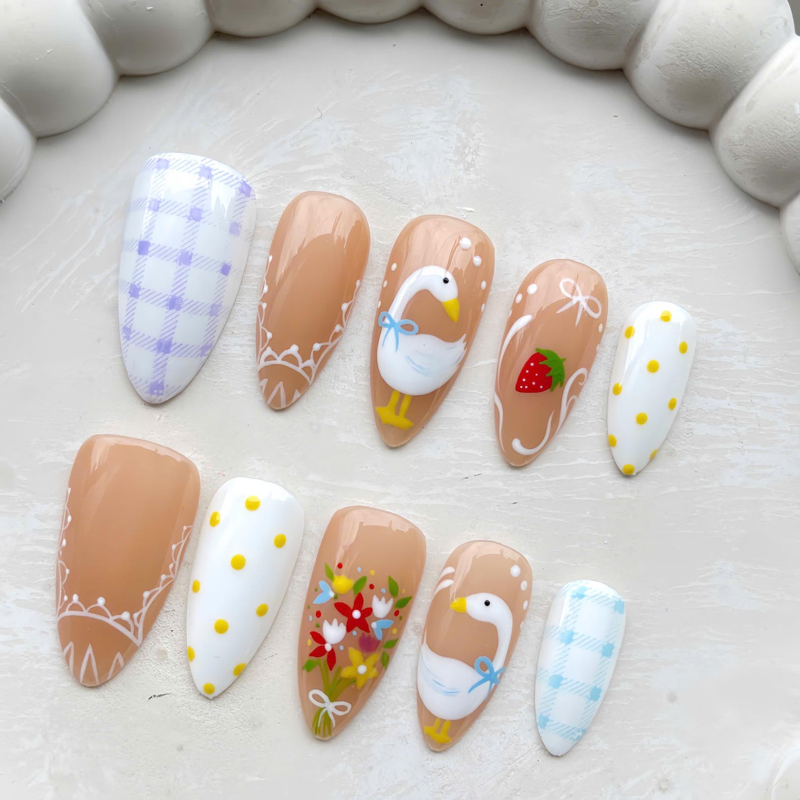 Silly Goose Press on Nails | Cute Duck Nail Art Set | Picnic Strawberry ...