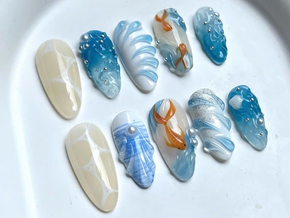 Tittle Ocean Press on Nails Underwater Fantasy Custom Ocean Theme ...