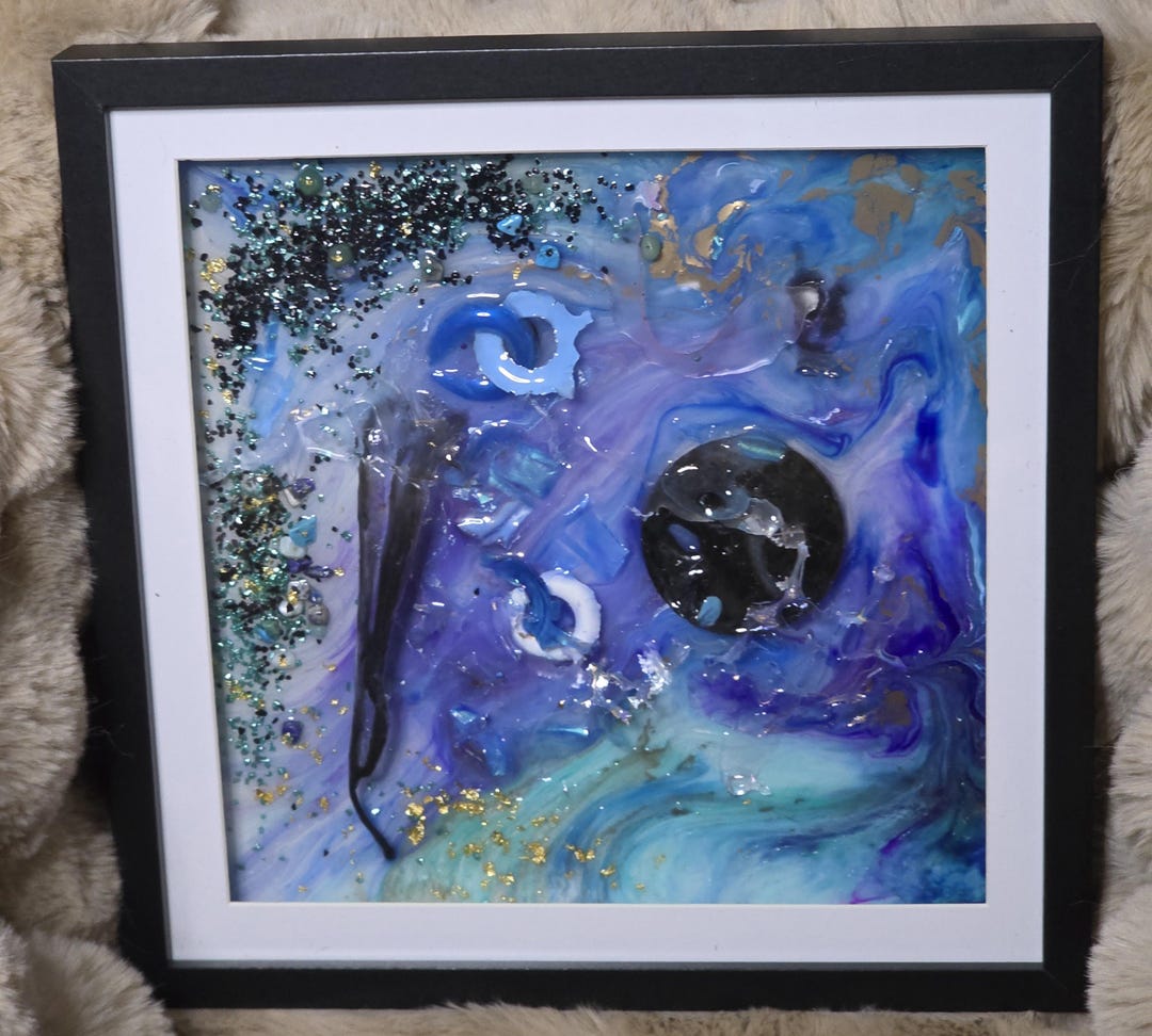 Framed Deep Blue Resin Abstract Cosmos Wall Art - Etsy UK