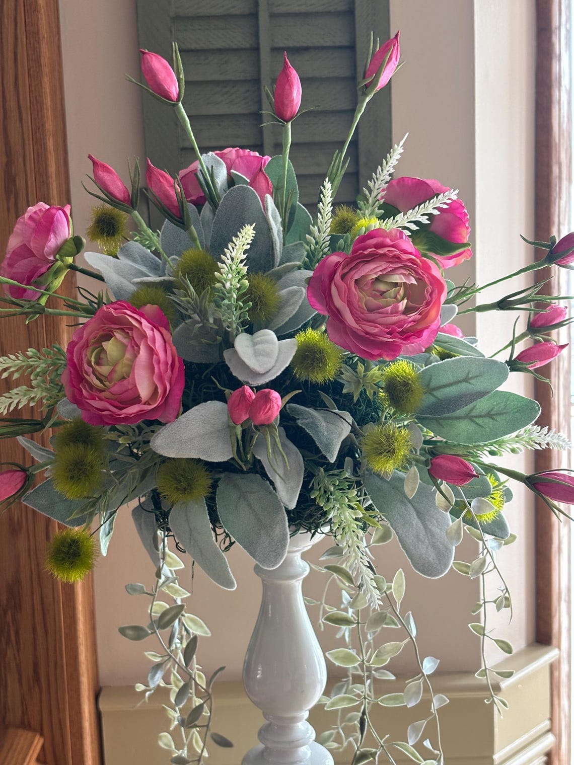 Floral Candlestick Arrangement With Pink and Moss Green Florals. - Etsy