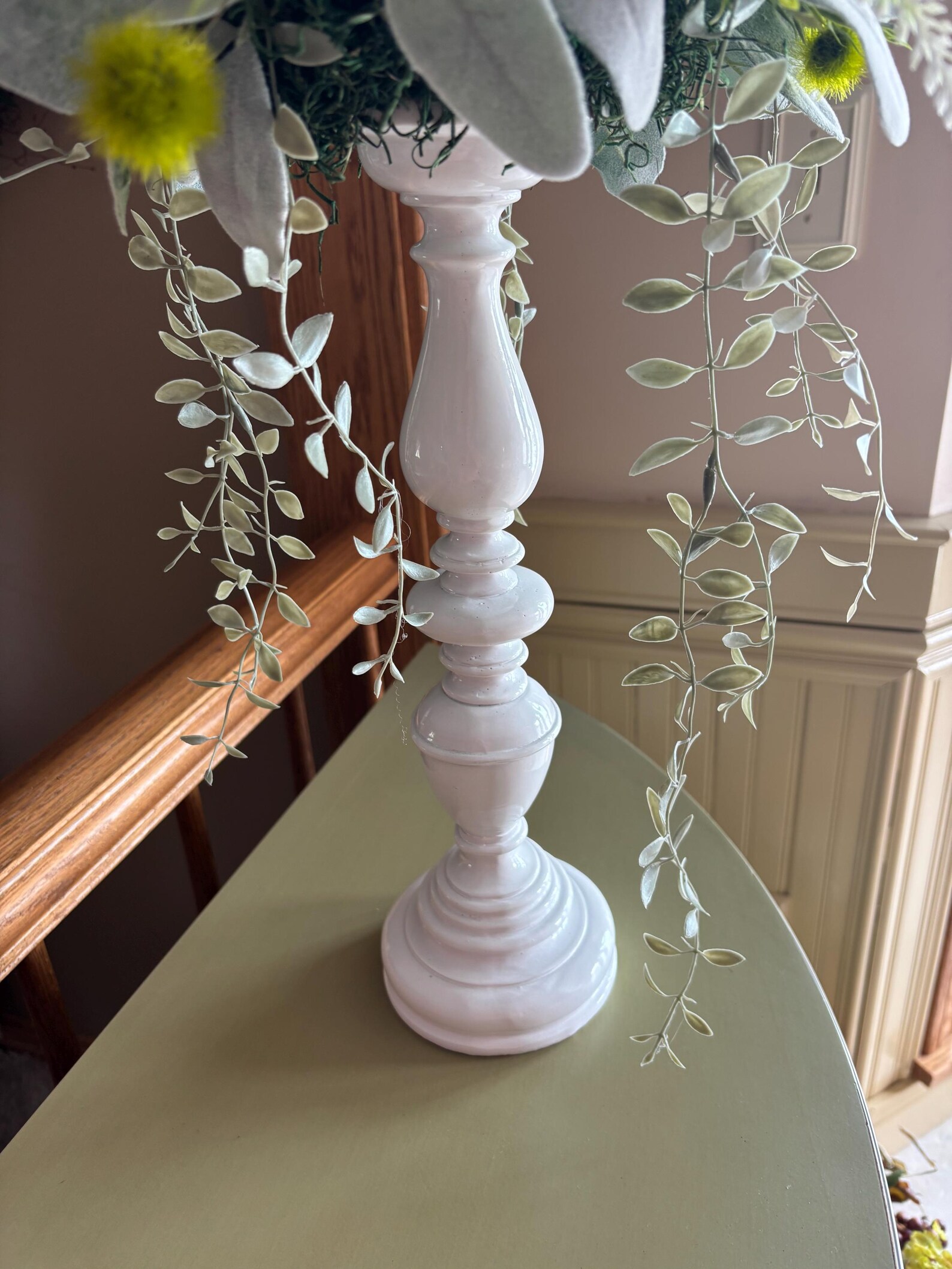 Floral Candlestick Arrangement With Pink and Moss Green Florals. - Etsy