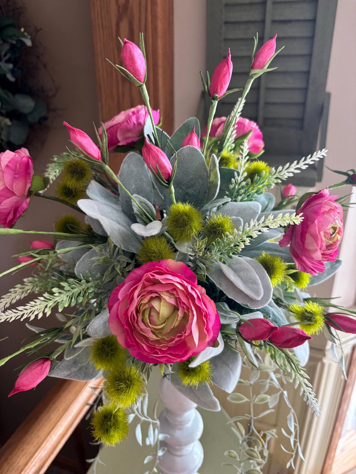 Floral Candlestick Arrangement With Pink and Moss Green Florals. - Etsy