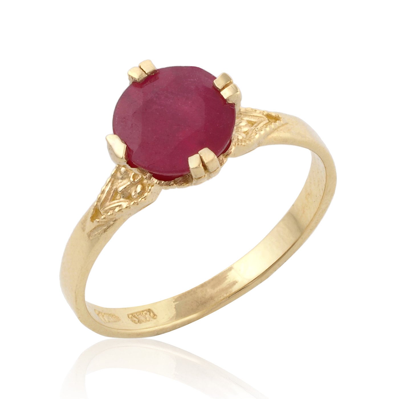 Ruby Solitaire Ring Unique 14K Gold Ruby Engagement Ring | Etsy