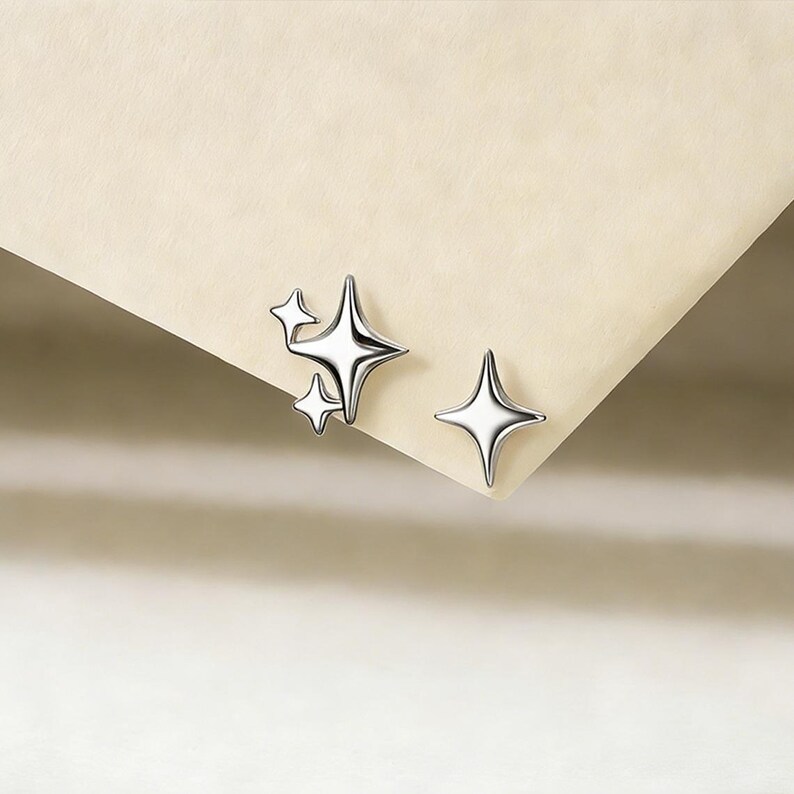 Star Stud Earrings Sterling Silver, Asymmetrical Celestial Studs, Tiny ...