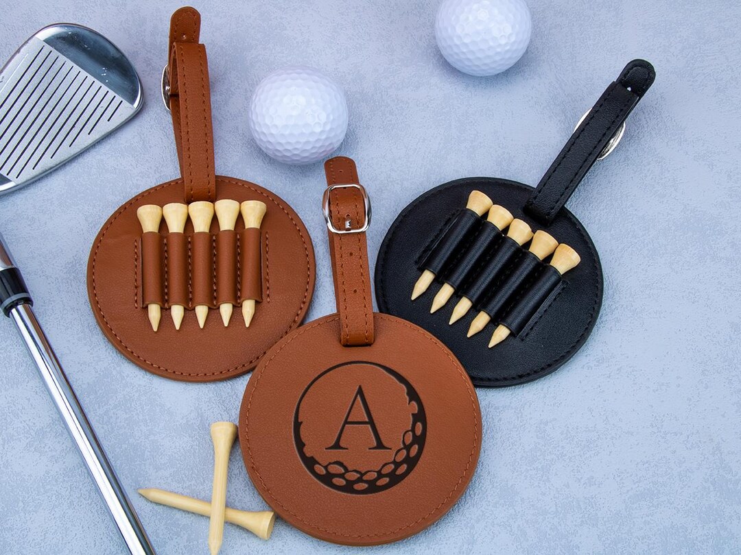 Personalized Leather Golf Bag Tag Set With Tees, Custom Golf ...