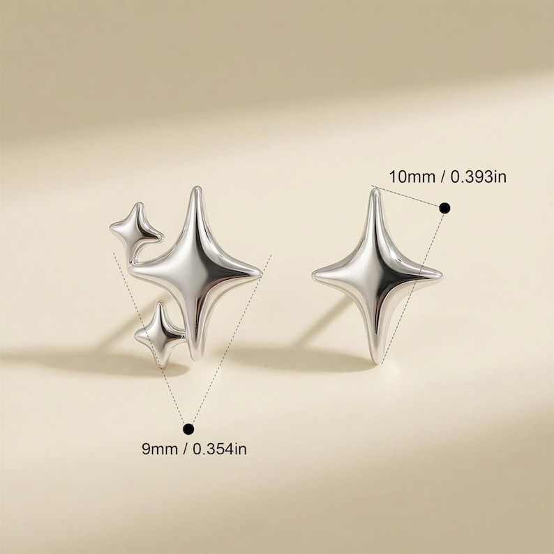 Star Stud Earrings Sterling Silver, Asymmetrical Celestial Studs, Tiny ...
