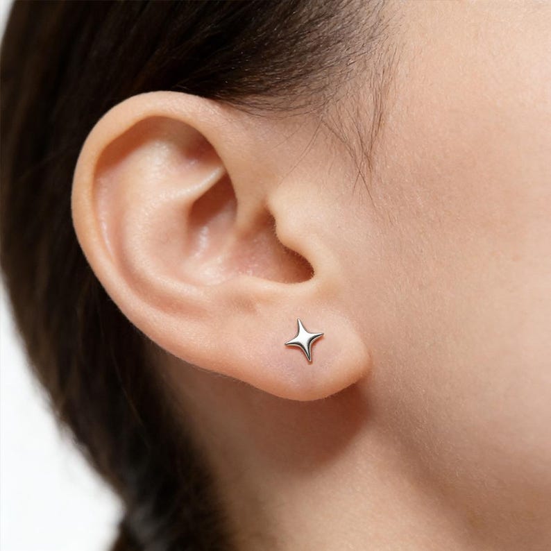Star Stud Earrings Sterling Silver, Asymmetrical Celestial Studs, Tiny ...