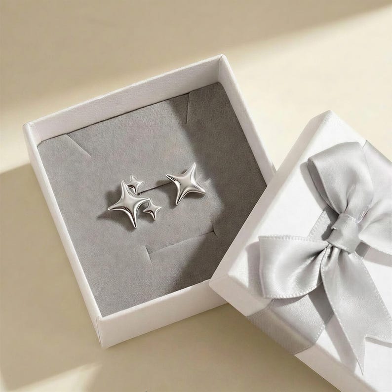 Star Stud Earrings Sterling Silver, Asymmetrical Celestial Studs, Tiny ...
