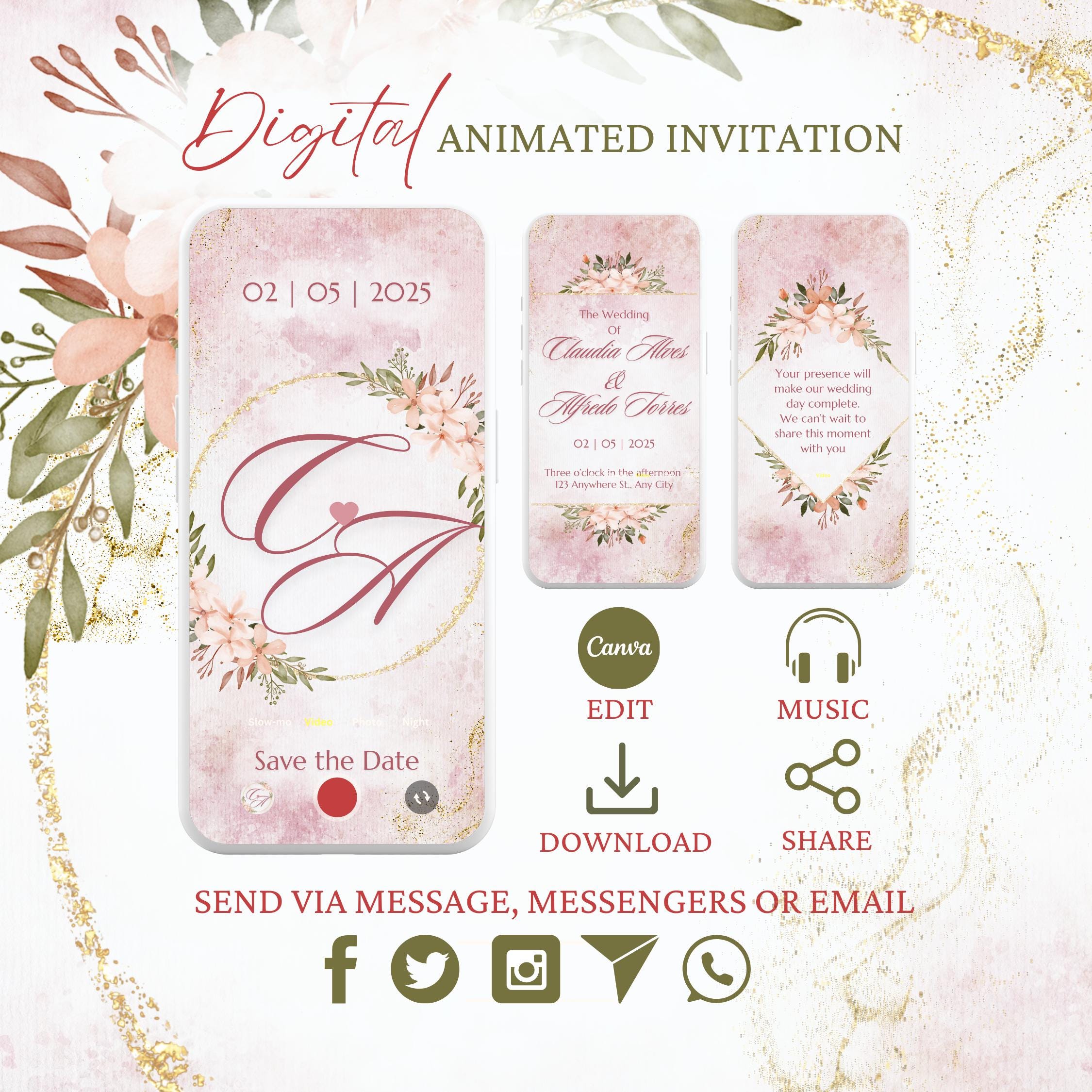 Custom Wedding Digital Invitation, Animated Wedding Video Invitation ...
