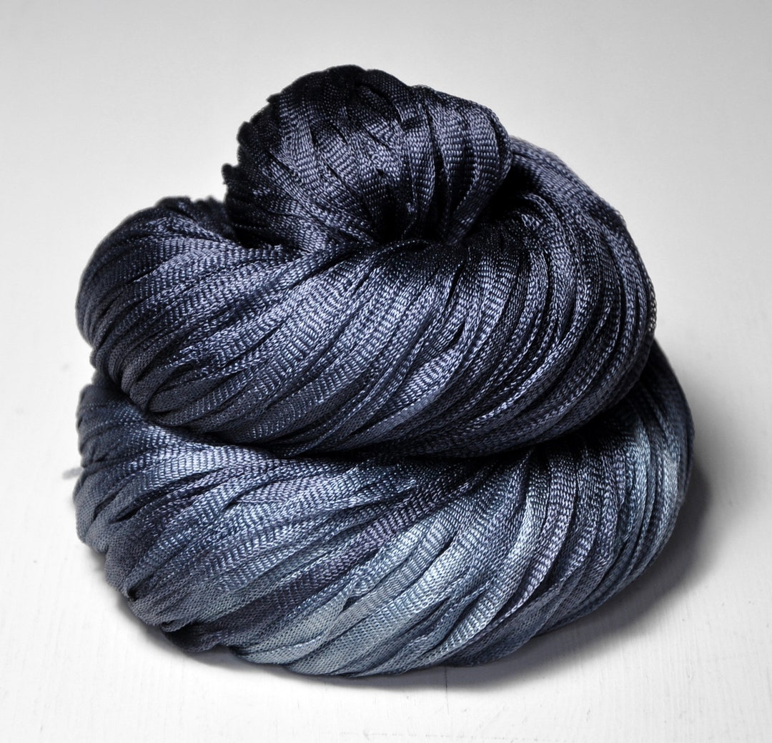 Stormy Gray Sea - Glossy Silk Tape Yarn - Light Fingering Weight ...