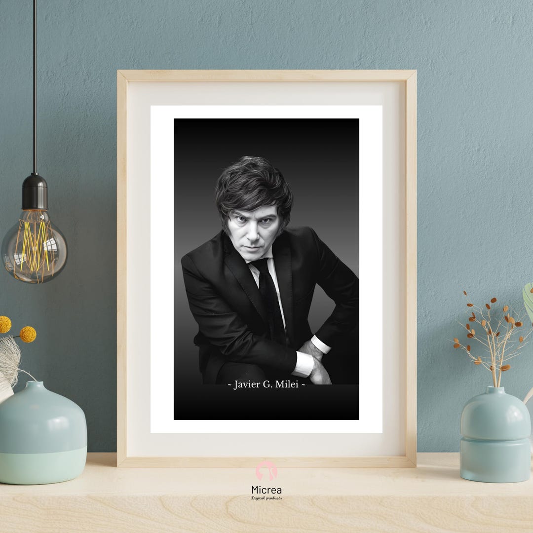 Javier Milei Printable Wall Art - Black and White Portrait - Argentina ...