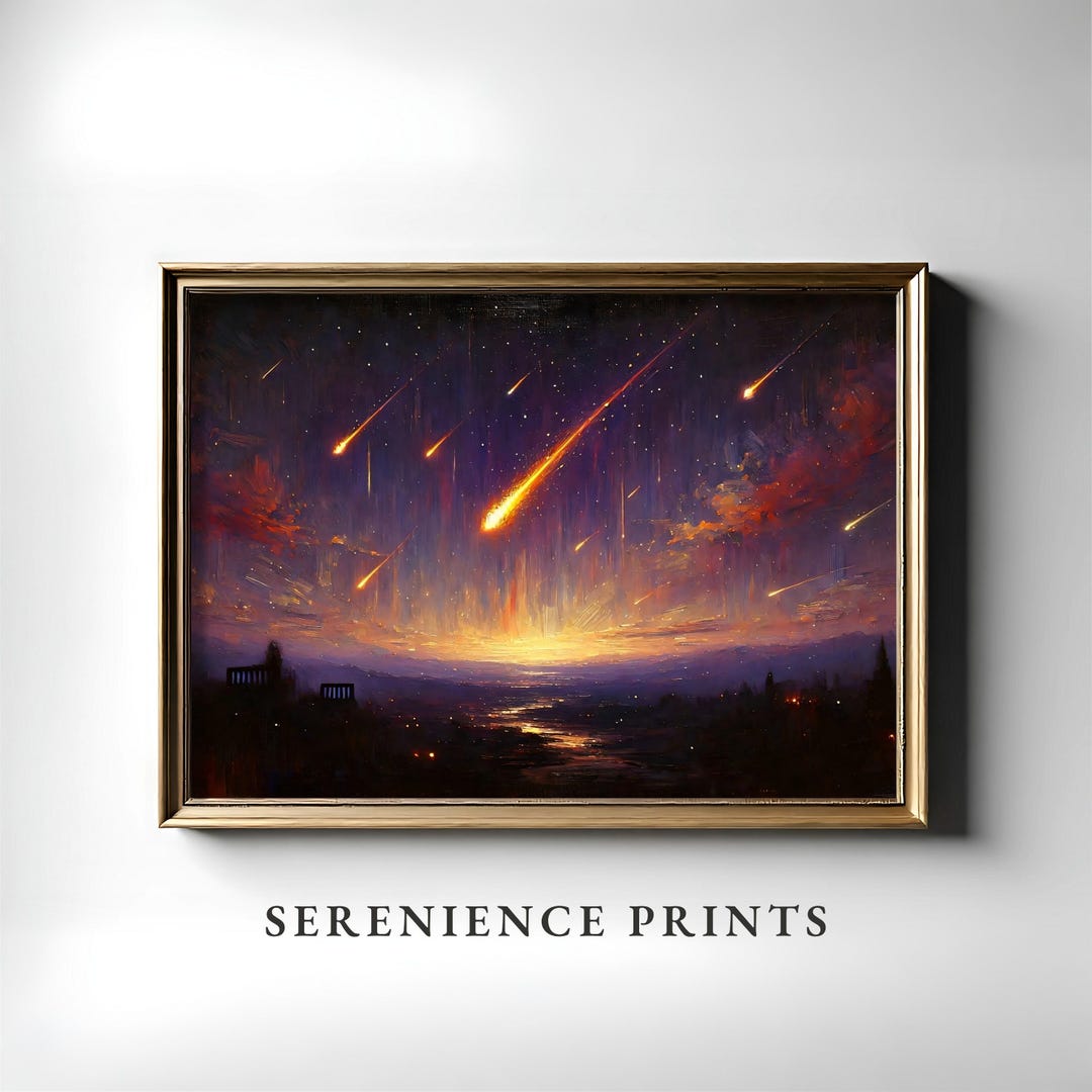Meteor Shower Over Ancient Ruins Painting, Dramatic Starry Night With ...