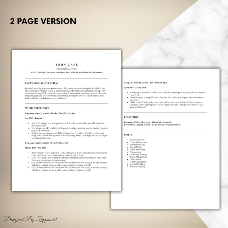 ATS Resume Template: Professional Design for Google Docs & Word - Etsy