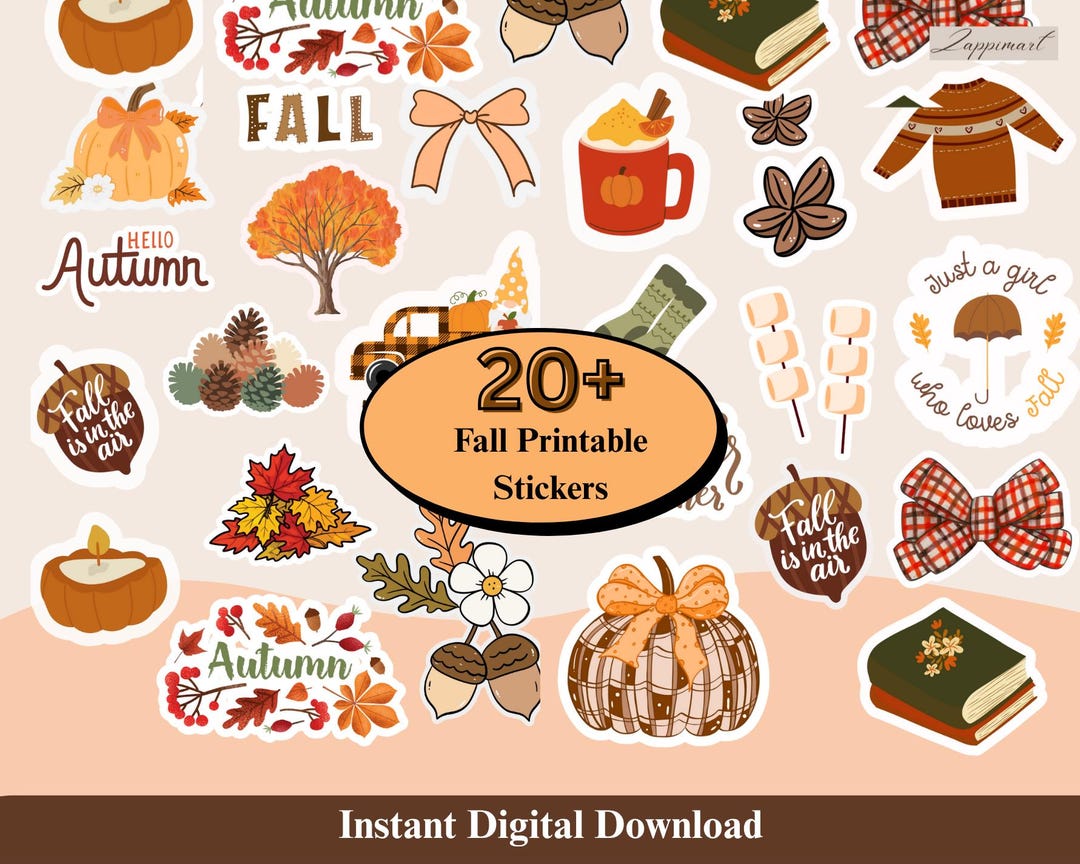 Fall Printable Stickers | Cozy Autumn Laptop & Planner Sticker Sheets ...