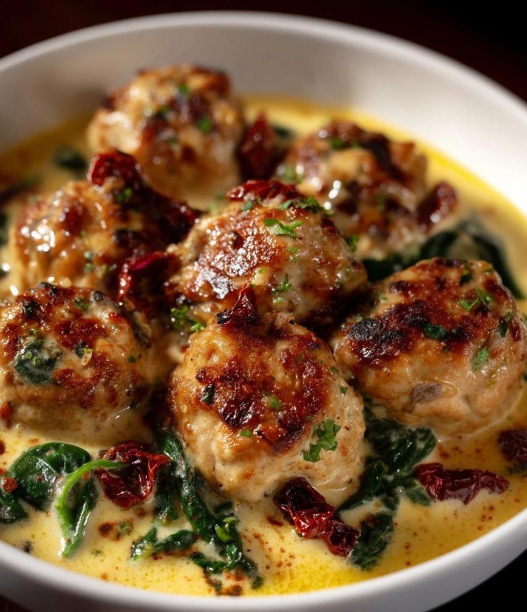 Creamy Tuscan Chicken Meatballs Recipe – Garlic Parmesan Spinach Sun ...