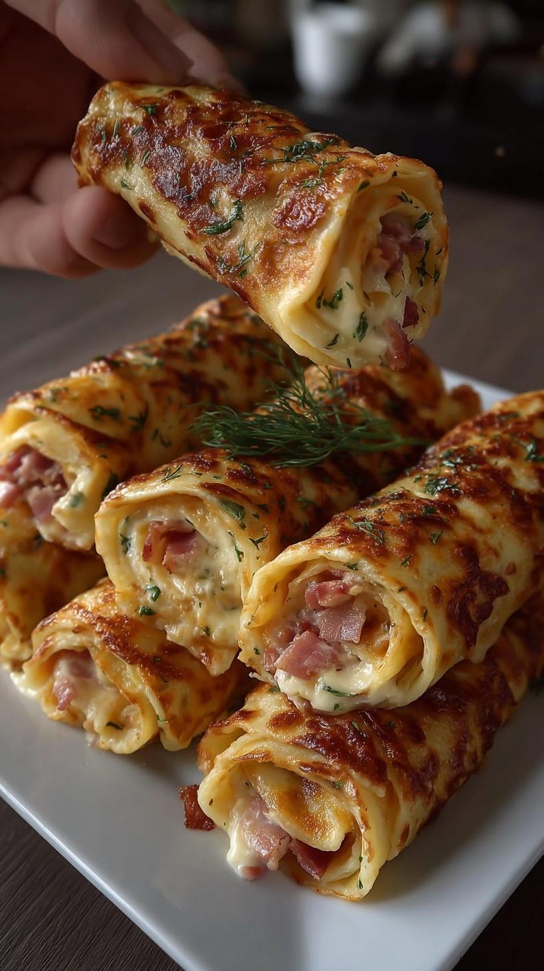 EASY RECIPE for Savory Ham and Cheese Rolled Crêpes Recipe Download. - Etsy