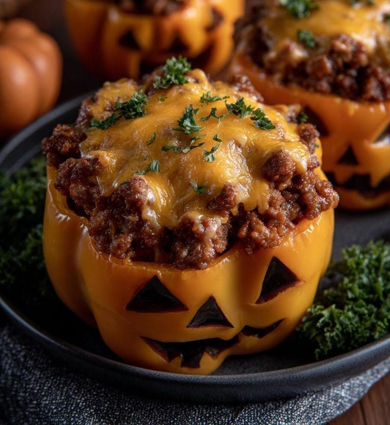Halloween Stuffed Peppers Recipe: Jack-o-lantern Bell Peppers (digital ...