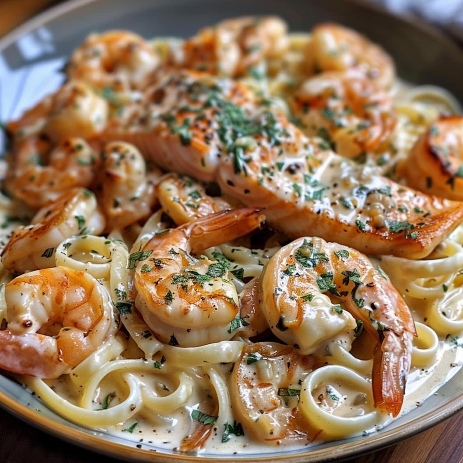 Easy Recipe For Creamy Garlic Butter Shrimp Salmon Pasta Digital