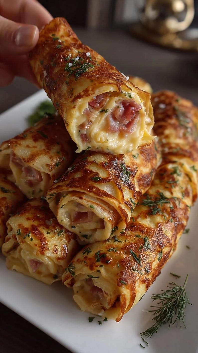 EASY RECIPE for Savory Ham and Cheese Rolled Crêpes Recipe Download. - Etsy