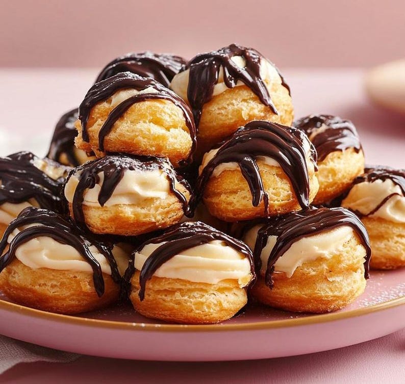 EASY RECIPE for Classic Cream Puffs Recipe: Chocolate Drizzle, Step-by ...